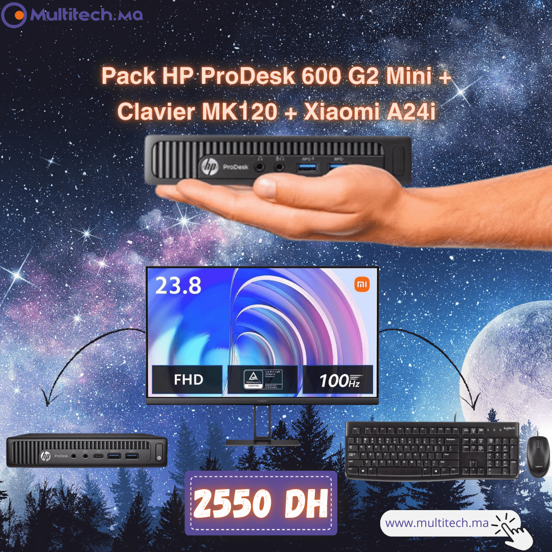 Pack: HP ProDesk 600 G2 Mini + Clavier et Souris MK120 + Xiaomi A24i — Multitech Maroc